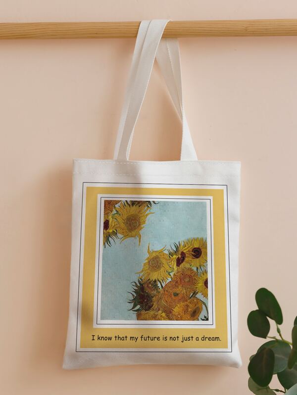 Floral Pattern Colorblock Canvas Shopper Bag | SHEIN USA