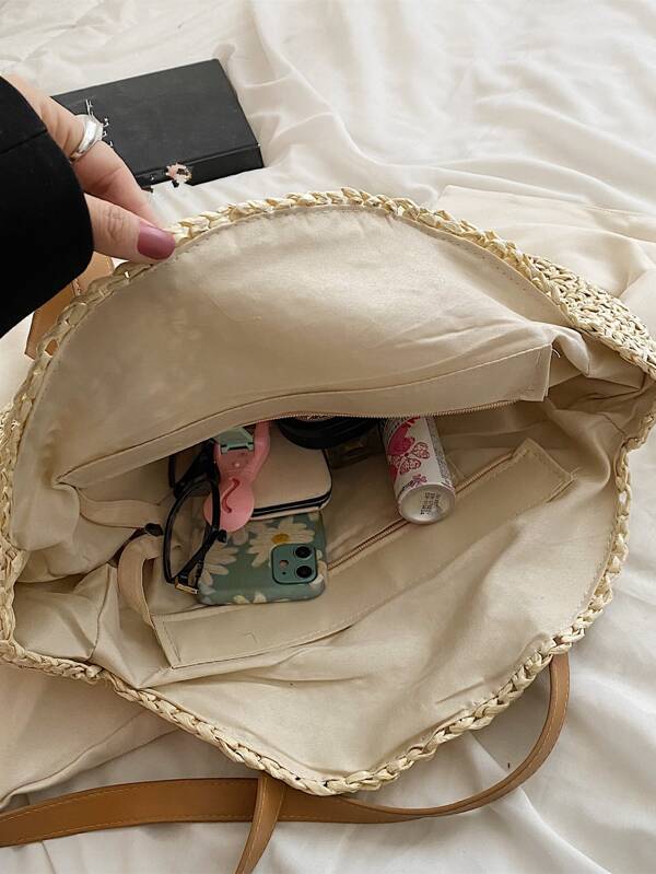 Beige Minimalist Large Capacity Vacation Beach Bag Summer Bag Vocation ...