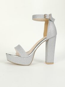 Glitter Detail Chunky Heeled Ankle Strap Sandals | SHEIN USA