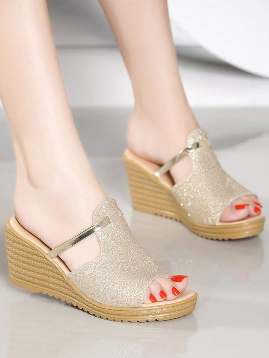 Glitter Cut Out Wedge Slide Sandals | SHEIN USA