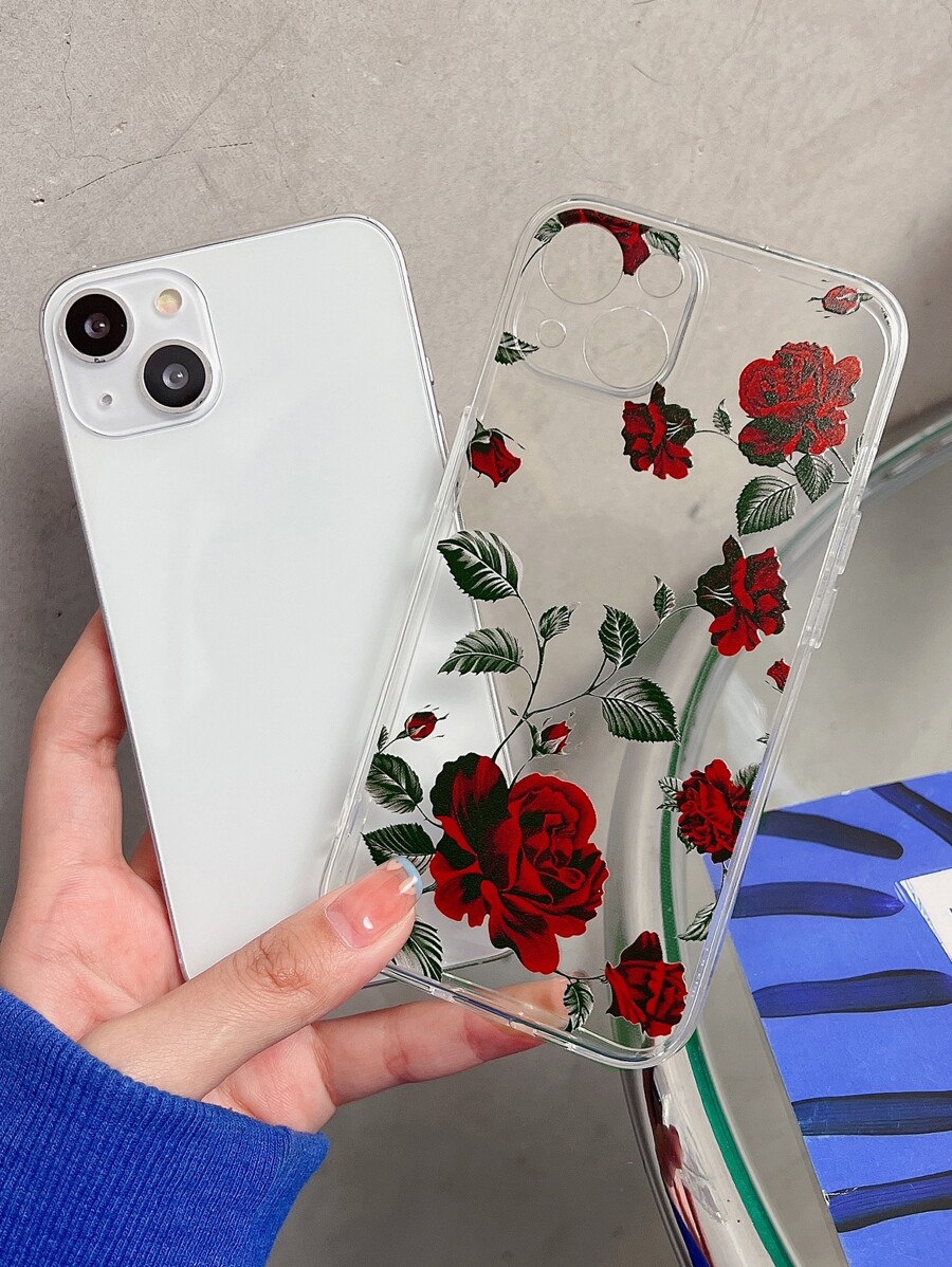 Capa TPU transparente com relevo de flor rosa compatível com iPhone 15 Pro Max/15 Pro/XR/11/12 ...