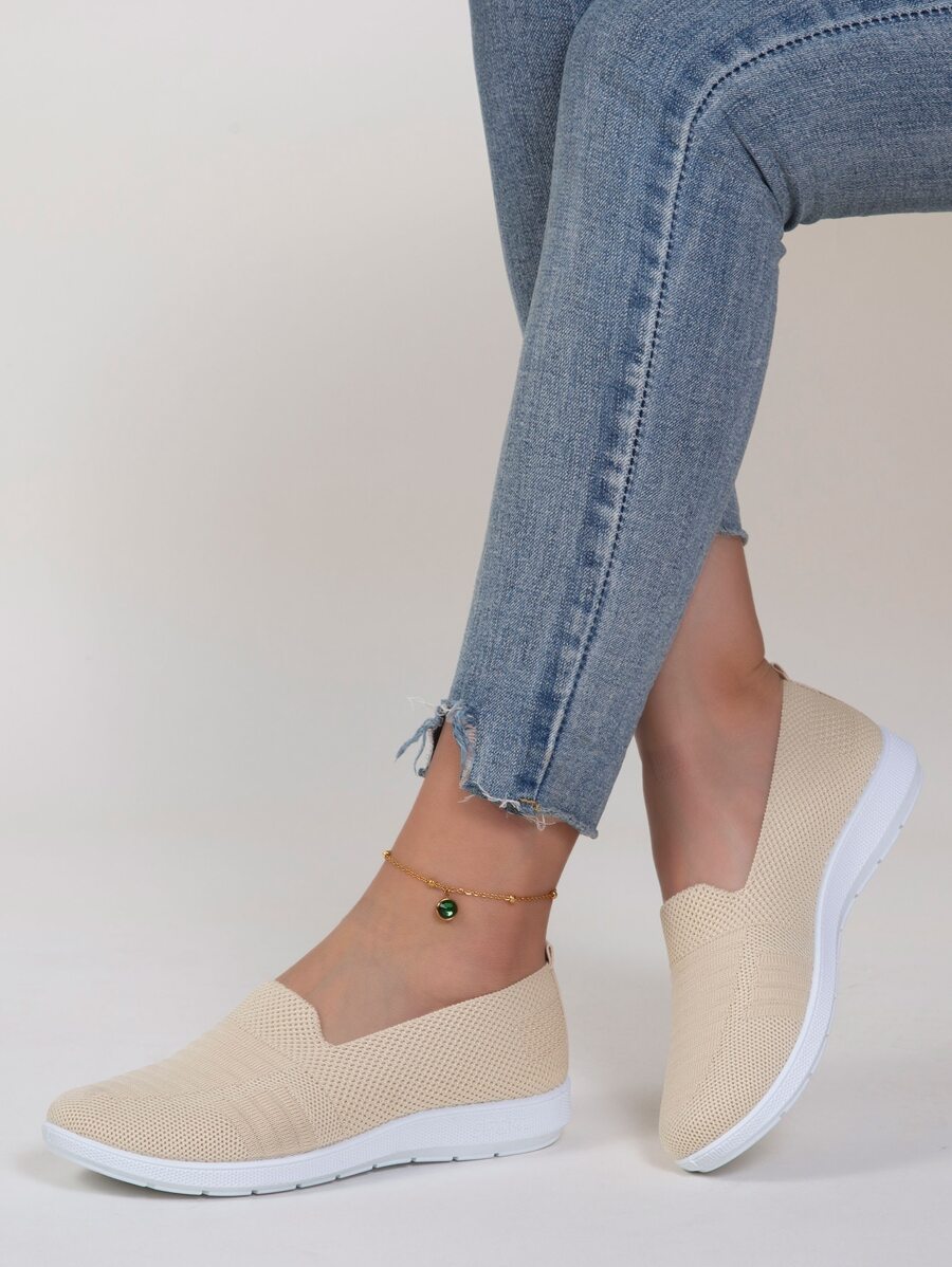 Women Knit Detail Casual Shoes, Sporty Outdoor Fabric Slip-On Shoes for ...