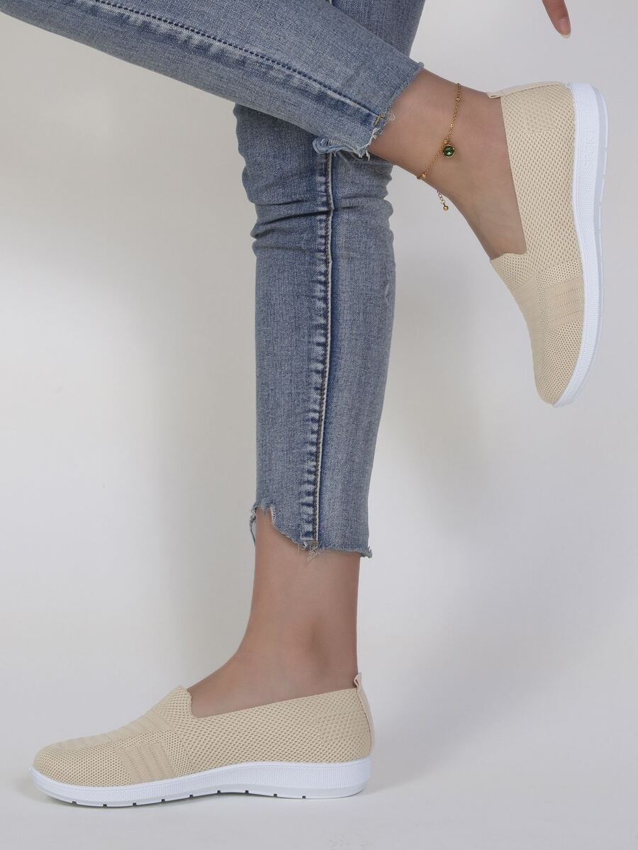 Women Knit Detail Casual Shoes, Sporty Outdoor Fabric Slip-On Shoes ...