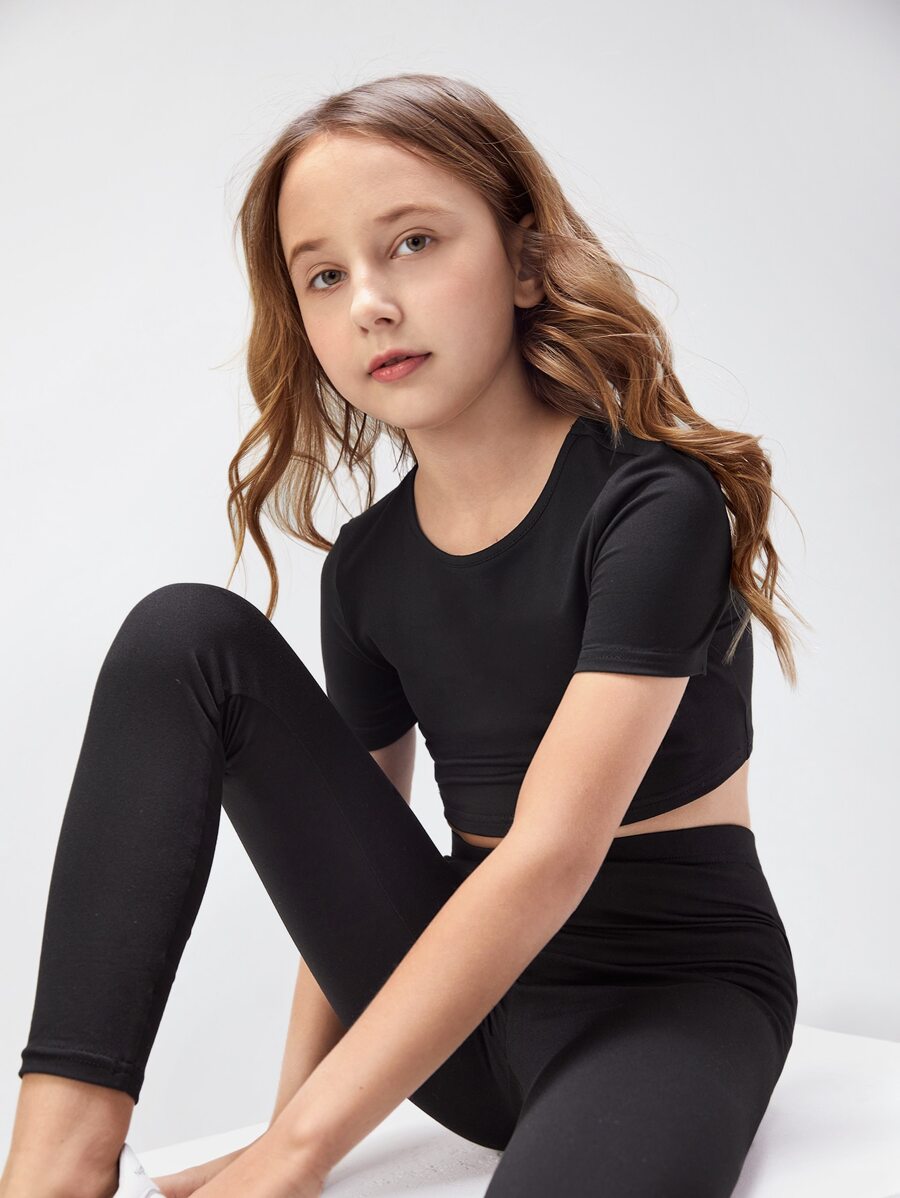 SHEIN Tween Girl Solid Crop Top & Leggings | SHEIN USA