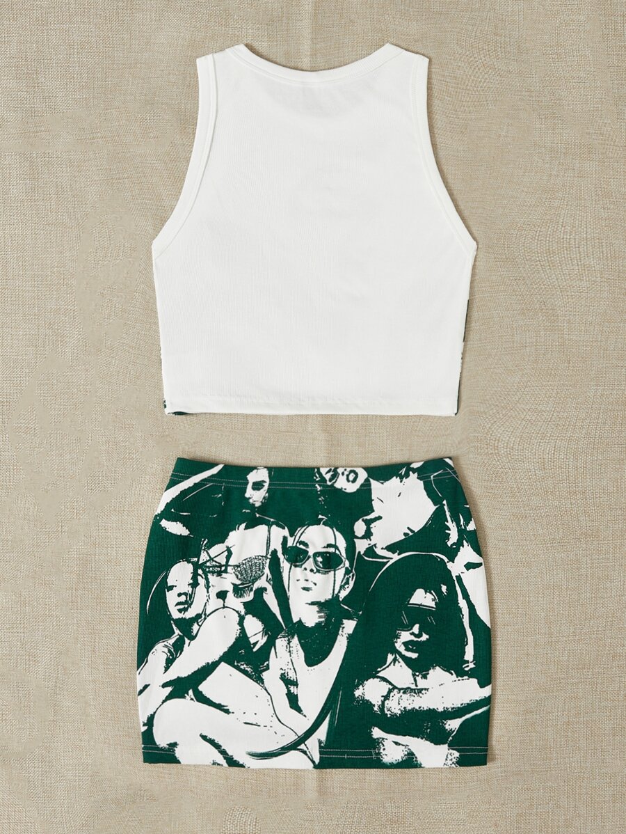 SHEIN ICON 90s Figure Graphic Tank Top and Bodycon Skirt Set | SHEIN UK
