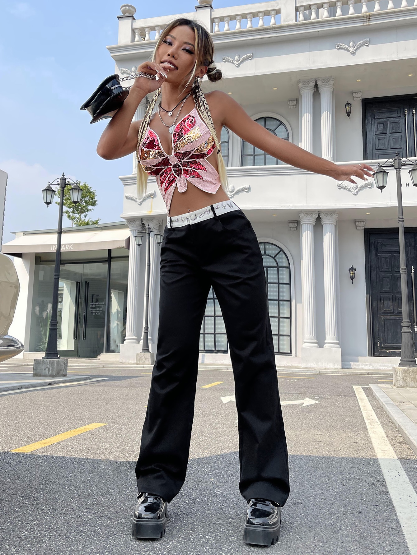 SHEIN ICON 90s Butterfly Shaped Lace Up Backless Sequins Cami Top ...