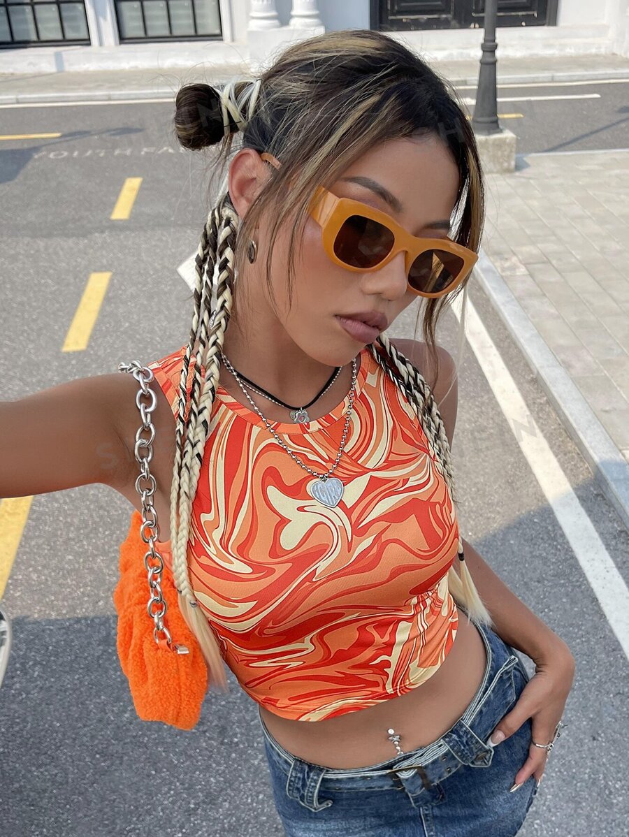 SHEIN ICON 90s Marble Print Y2k Graphic Crop Tank Top | SHEIN UK