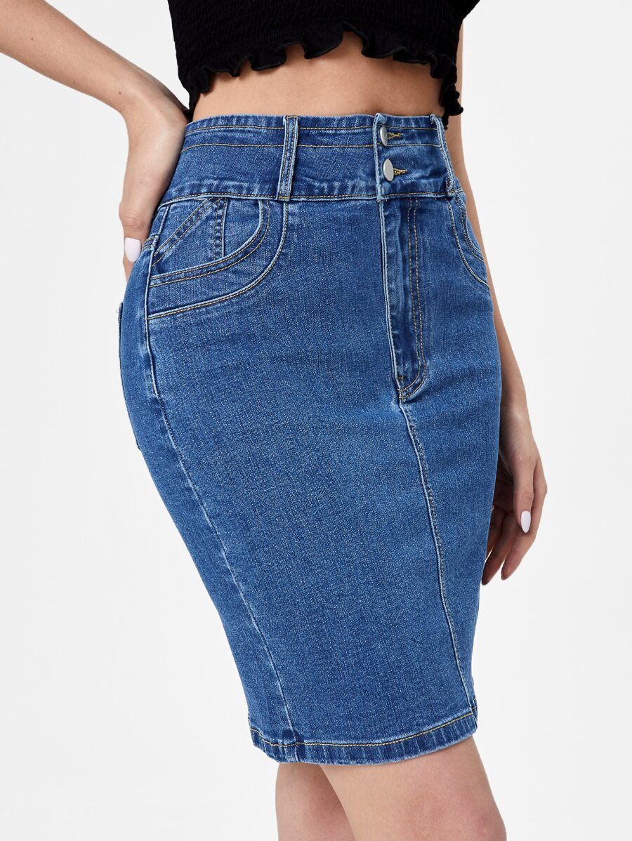 High Waist Slit Back Denim Skirt Shein Eur