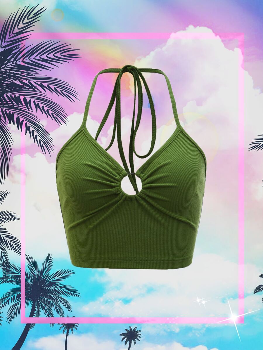 SHEIN ICON Ring Linked Tie Backless Halter Top | SHEIN USA