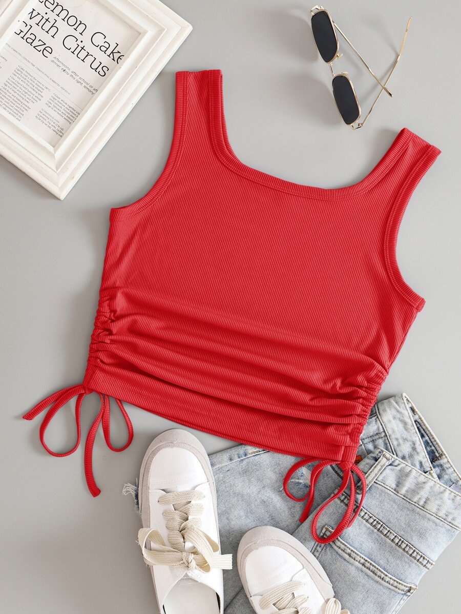 INAWLY Solid Drawstring Side Tank Top | SHEIN USA
