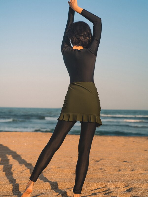 Full Body Zip Front One Piece Swimsuit & Beach Skirt & Pants | SHEIN USA