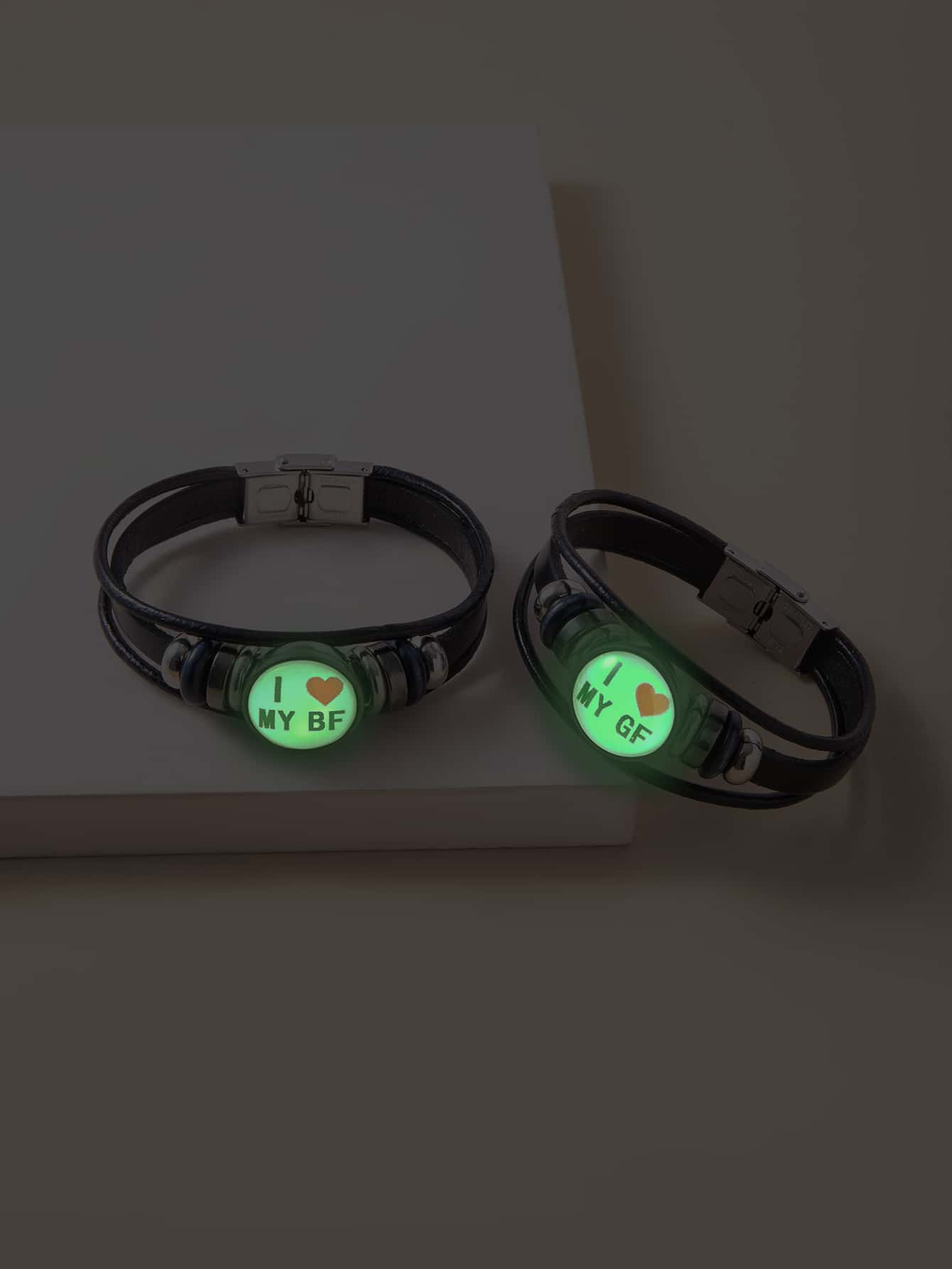 Couple's Luminous Gemstones Time Bracelets, 2pcs/set | SHEIN USA