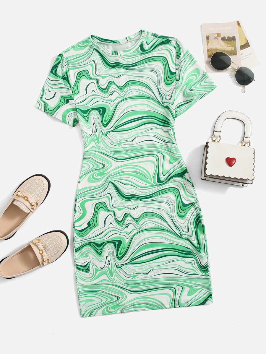 SHEIN Sleeveless Marble Pattern Bodycon Dress For Teenage Girls | SHEIN UK