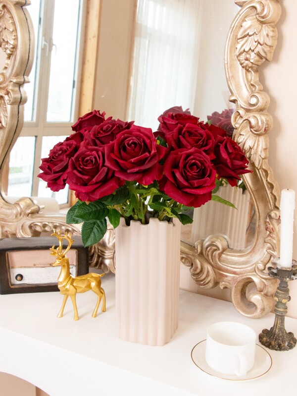 1pc Artificial Plastic Rose Flower Stem,Boho Red Artificial Flower ...