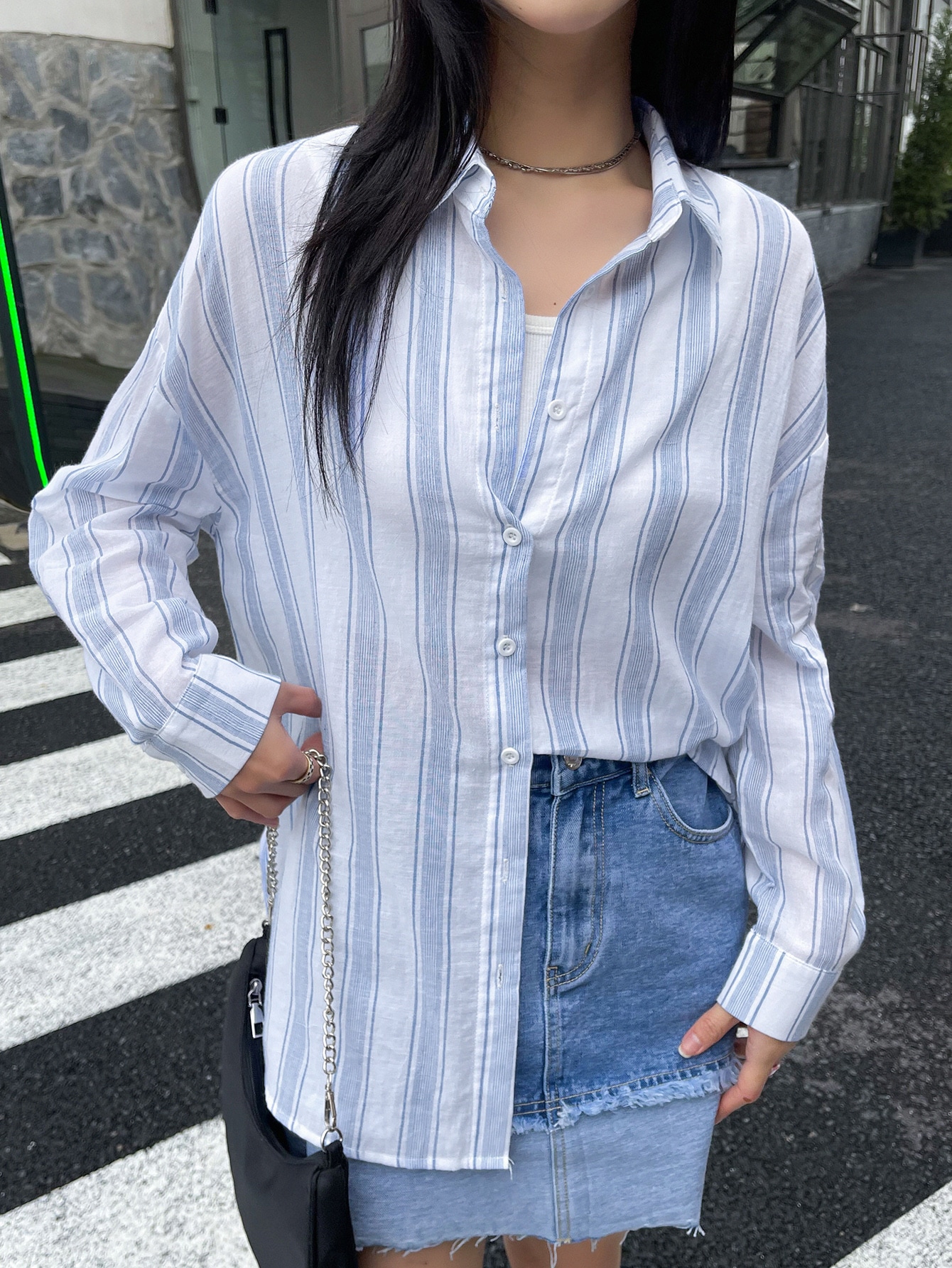 DAZY Vertical Striped Drop Shoulder Shirt | SHEIN EUR