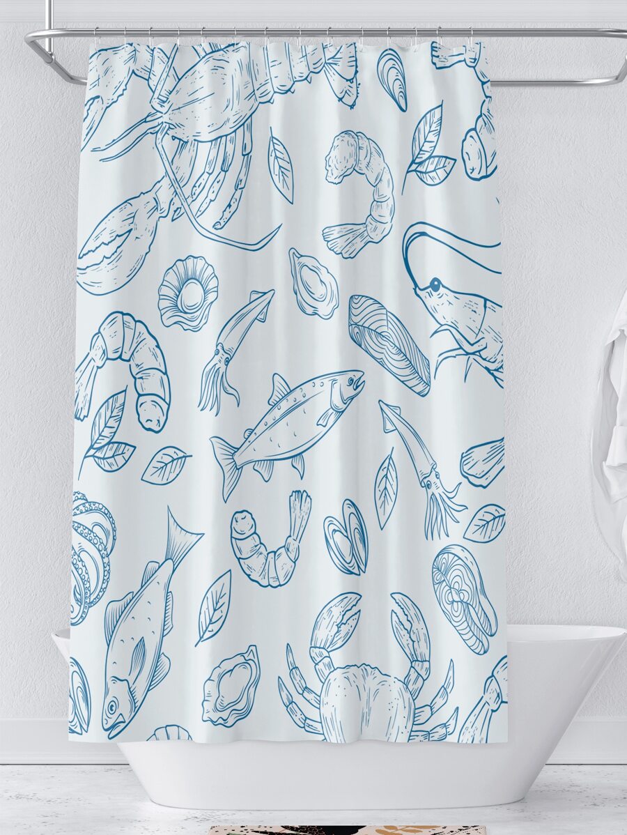 Fish Pattern Shower Curtain | SHEIN USA