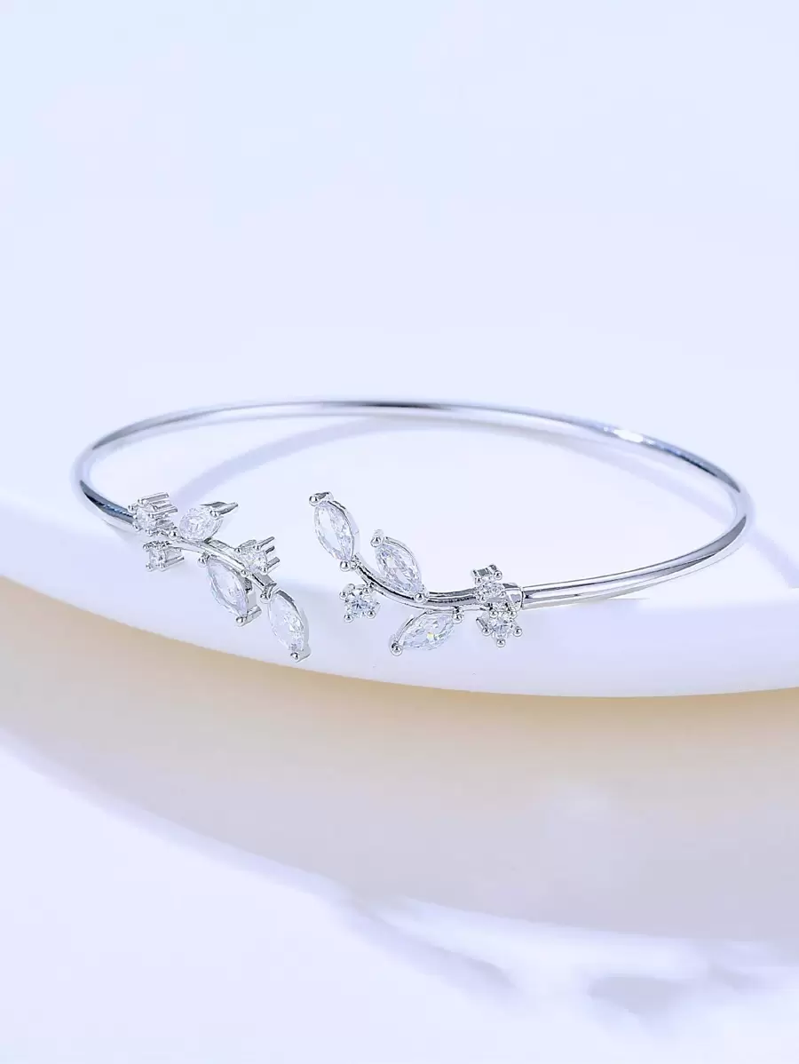 Cubic Zirconia Leaf Decor Cuff Bangle | SHEIN USA