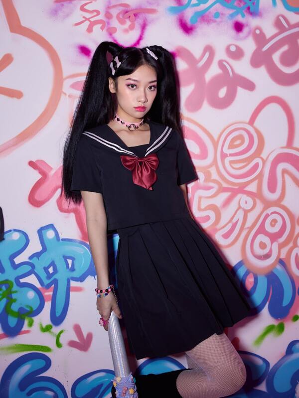 ROMWE J-Fashion Bow Front Sailor Collar Top & Pleated Skirt | SHEIN USA