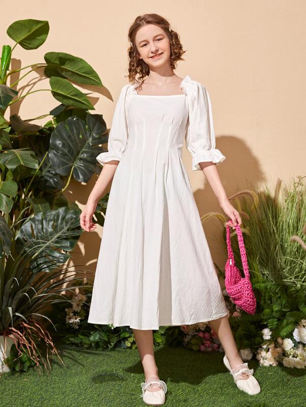 SHEIN Fille adolescente Robe manches évasées avec plis | Mode en ligne ...