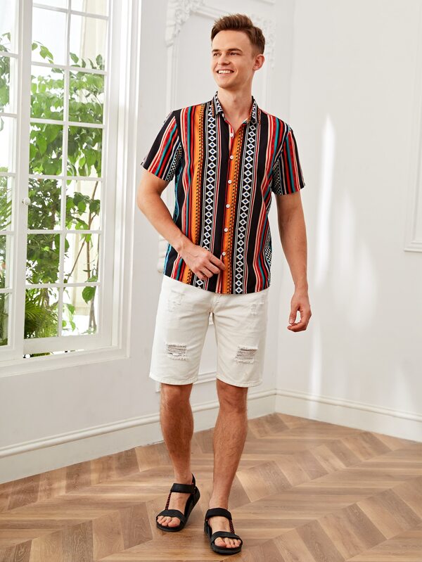 Manfinity RSRT Men Vertical Striped & Checkered Print Shirt | SHEIN USA