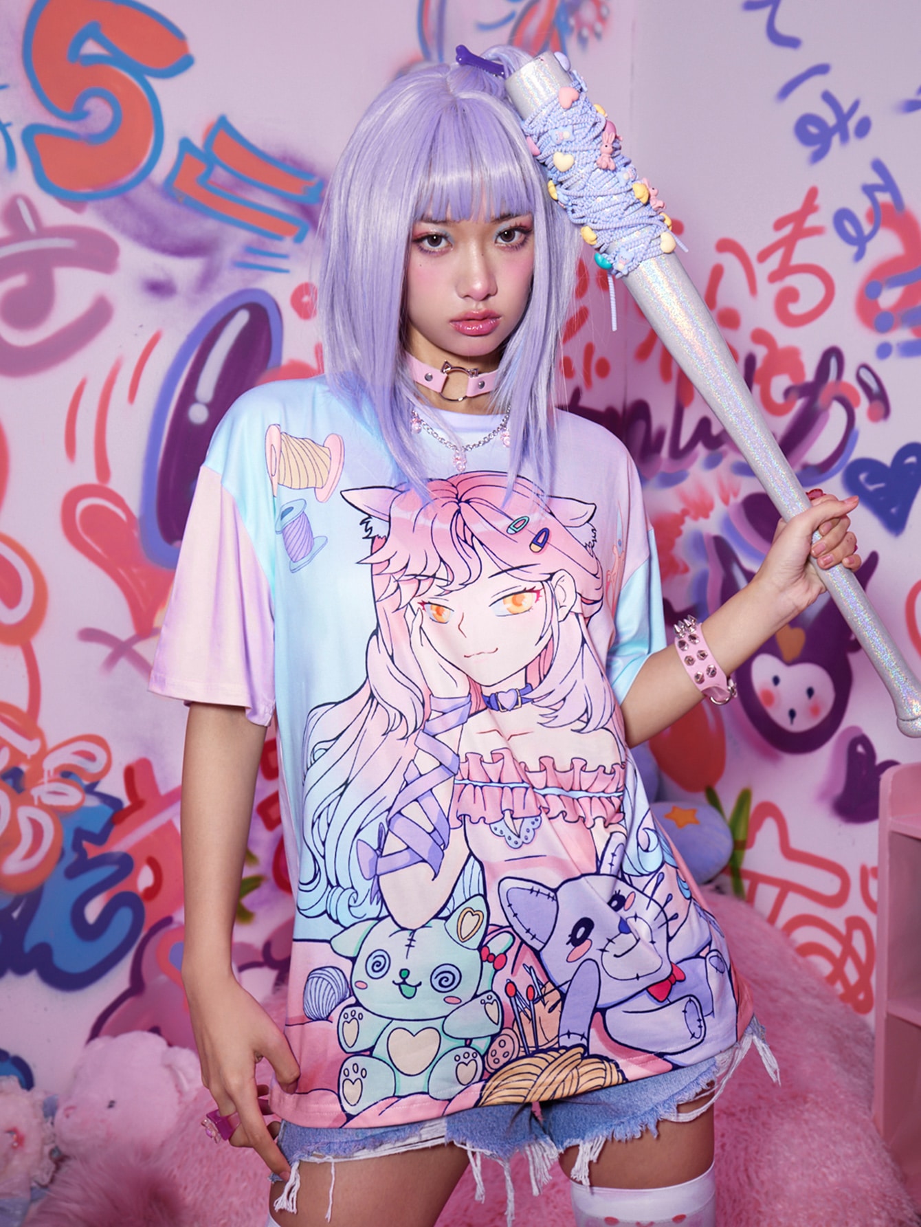 ROMWE Anime Color-block Figure Graphic Tee