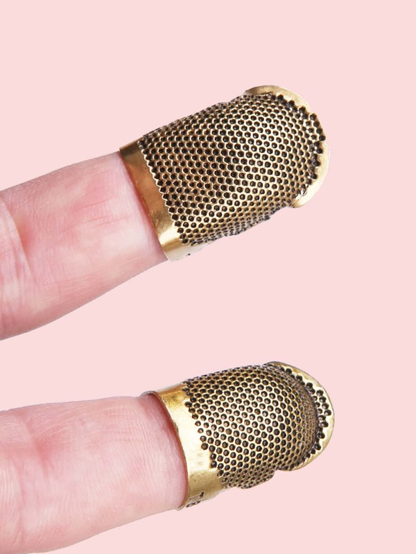 2pcs/set Modern Sewing Thimble, Vintage Gold Copper Finger Protector ...