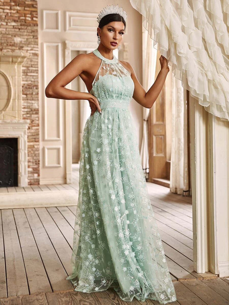 Giffniseti Floral Appliques Mesh Overlay Formal Dress | SHEIN UK