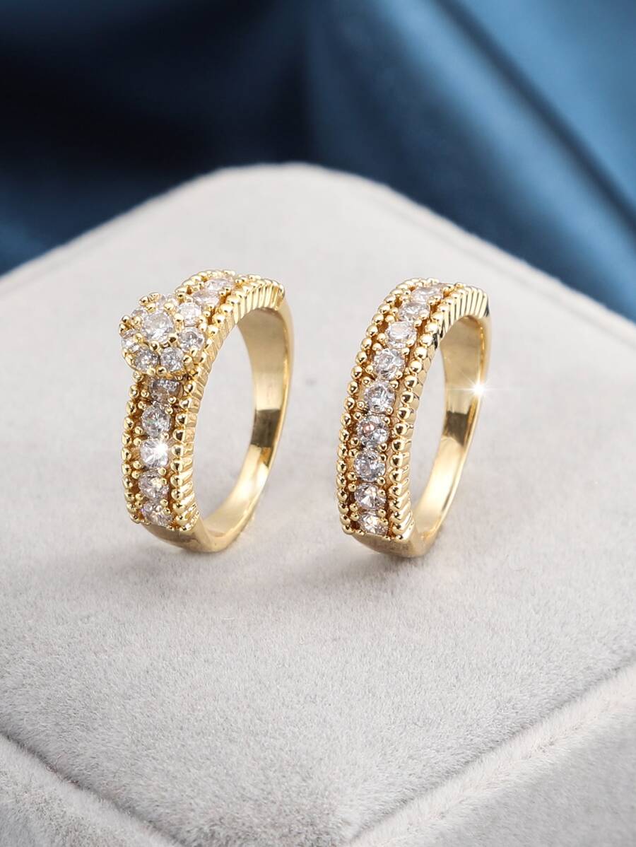 2pcs Cubic Zirconia Decor Ring | SHEIN USA