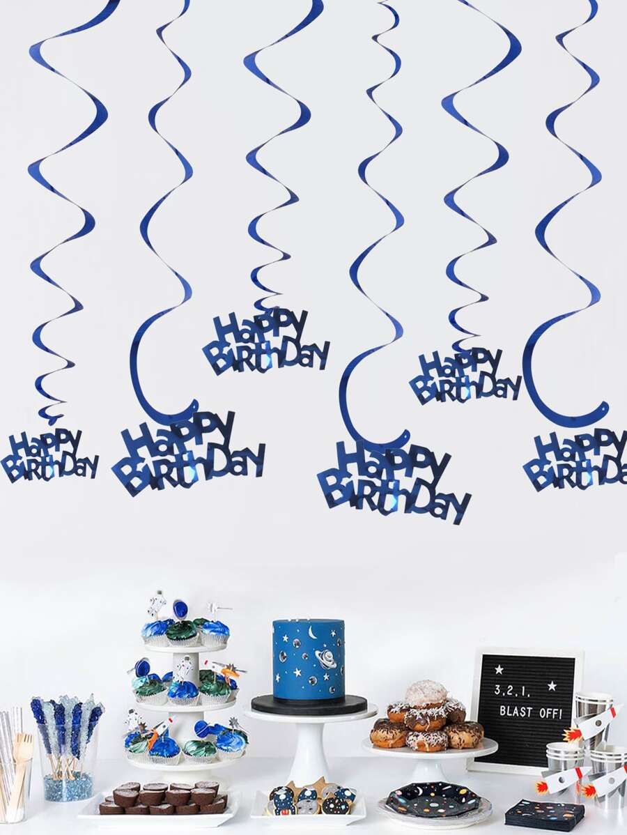 6pcs Birthday Party Hanging Swirl Decoration, Metallic Blue Hanging ...