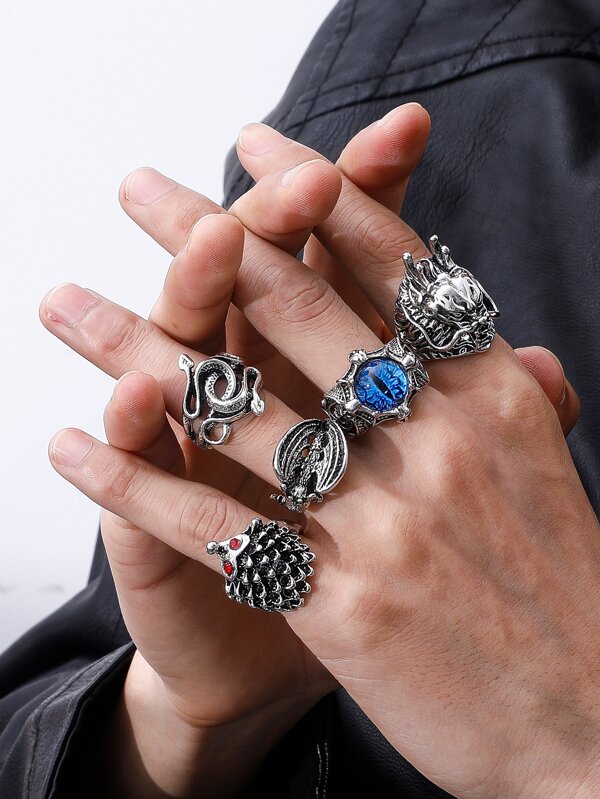 Fashionable and Popular 5pcs Men Snake Design Ring Stainless Steel for ...