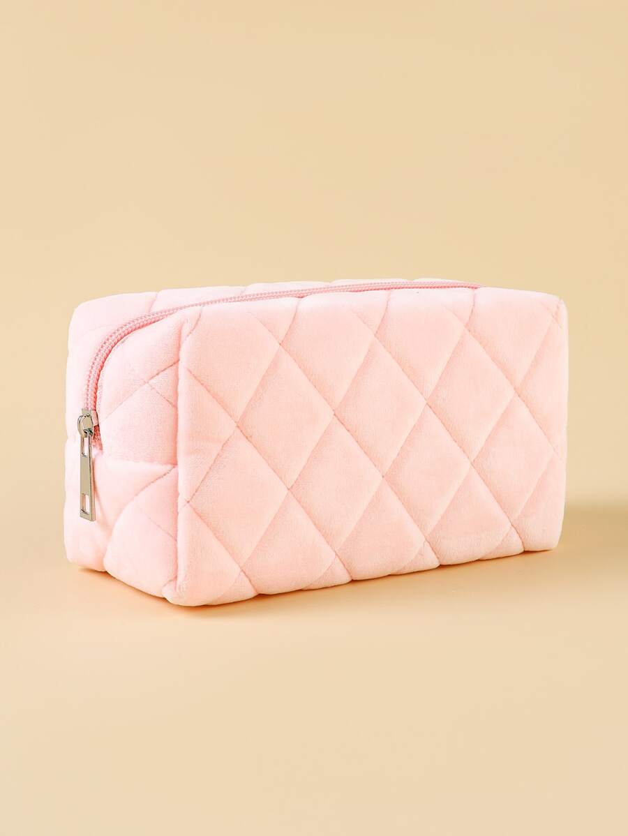 1Pc Pink Plush Square Makeup Bag, Style, Cute Aesthetic, Fluffy ...