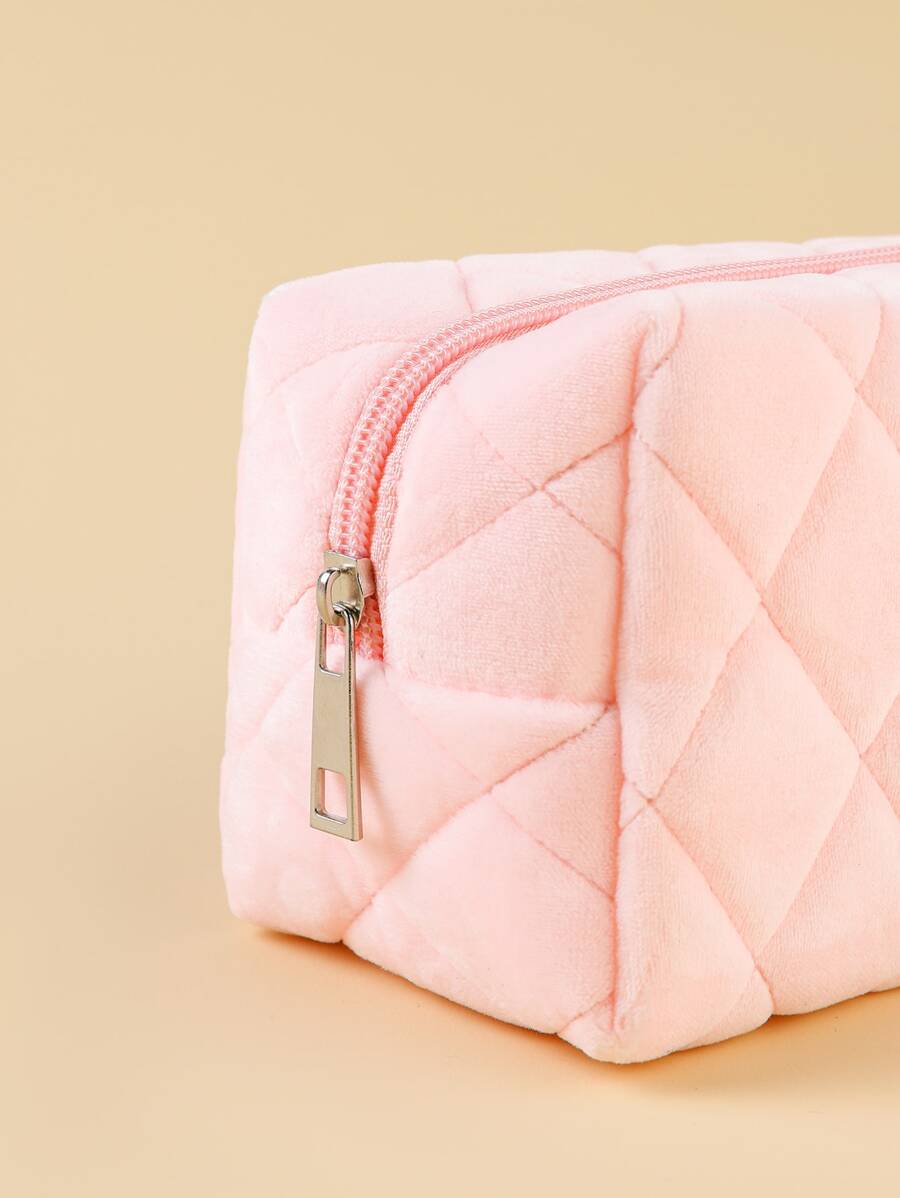 1Pc Pink Plush Square Makeup Bag, Style, Cute Aesthetic, Fluffy ...