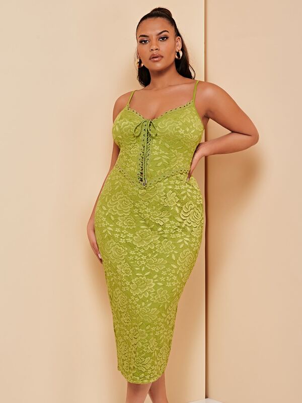 SHEIN BAE Plus Lace Up Front Lace Bodycon Dress | SHEIN USA