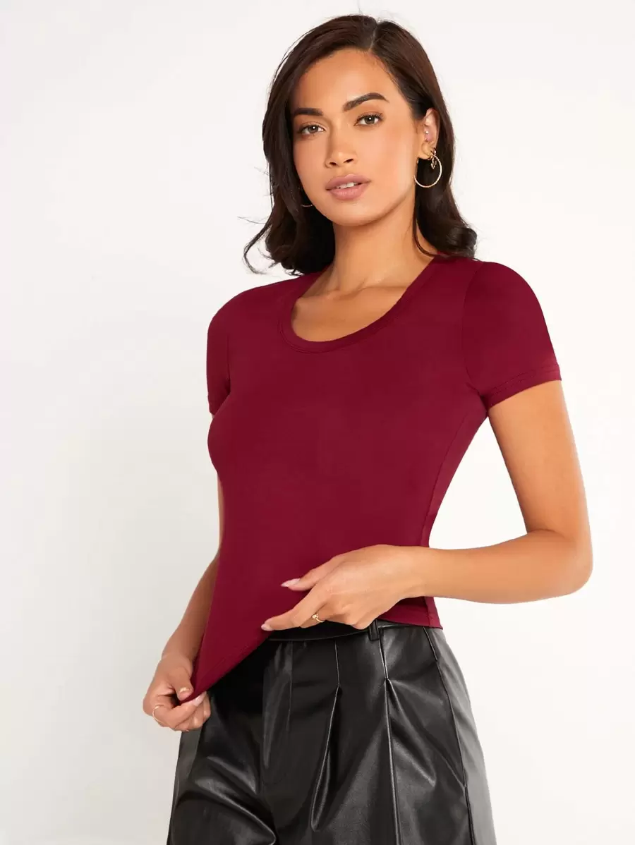 SHEIN BASICS Solid Form Fitting Tee | SHEIN USA