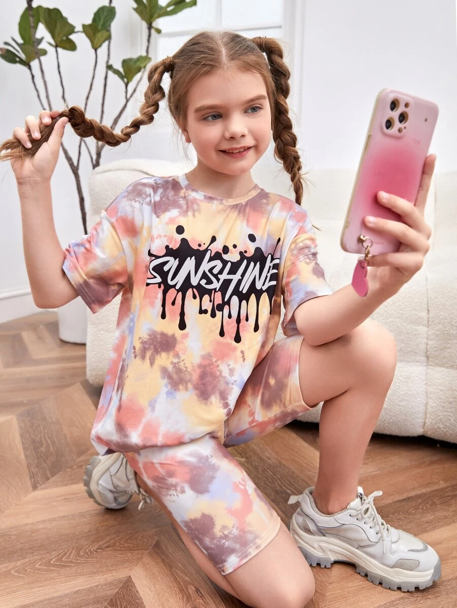 SHEIN Conjunto De Camiseta Con Estampado De Carta Y Tie Dye Y ...