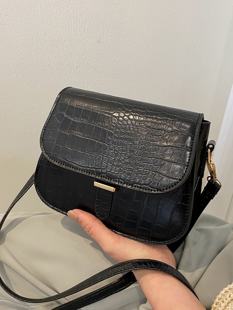 Mini Crocodile Embossed Snap Button Saddle Bag | SHEIN USA