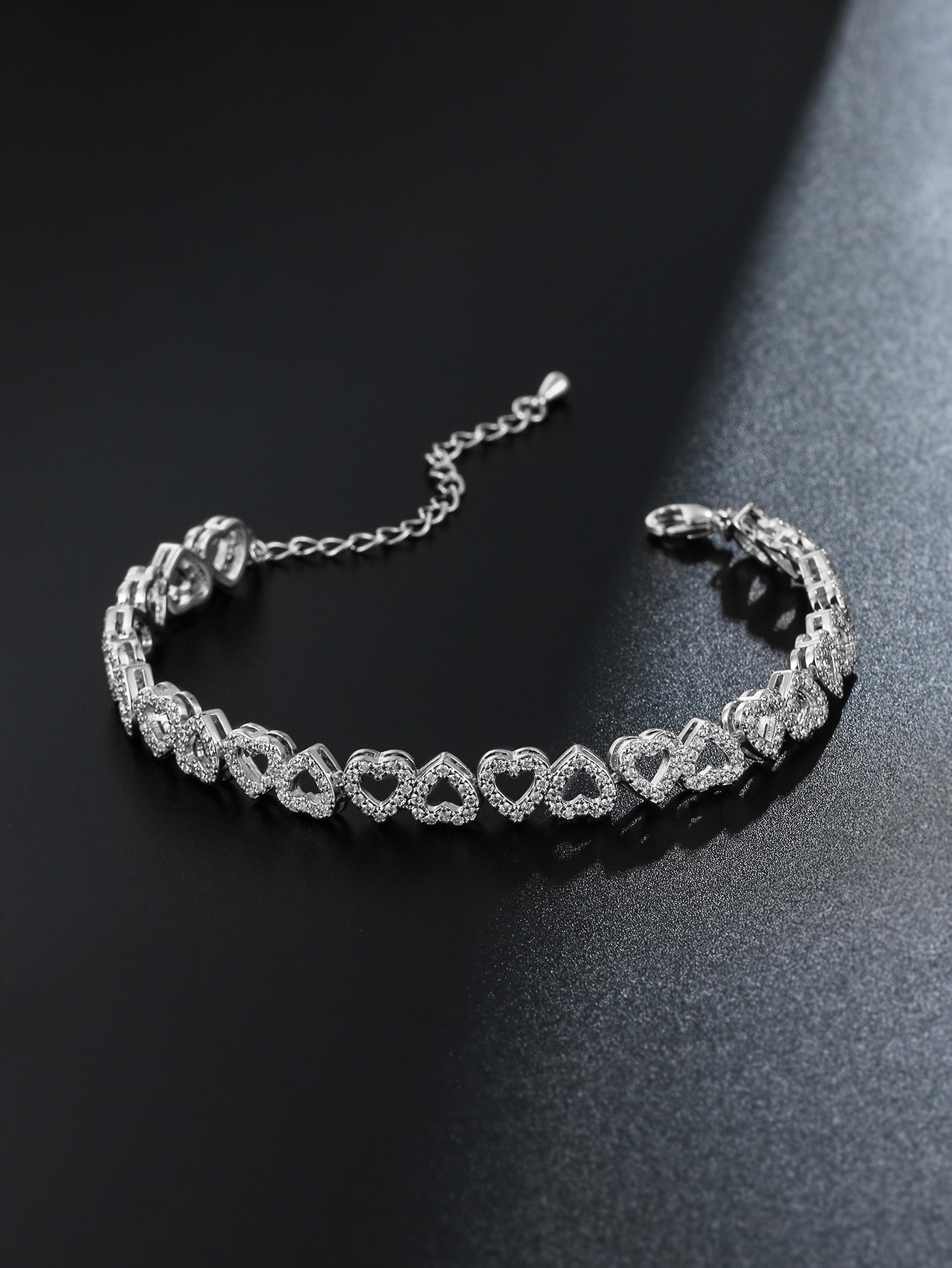 White Gold Plated Zircon Heart Decor Bracelet
