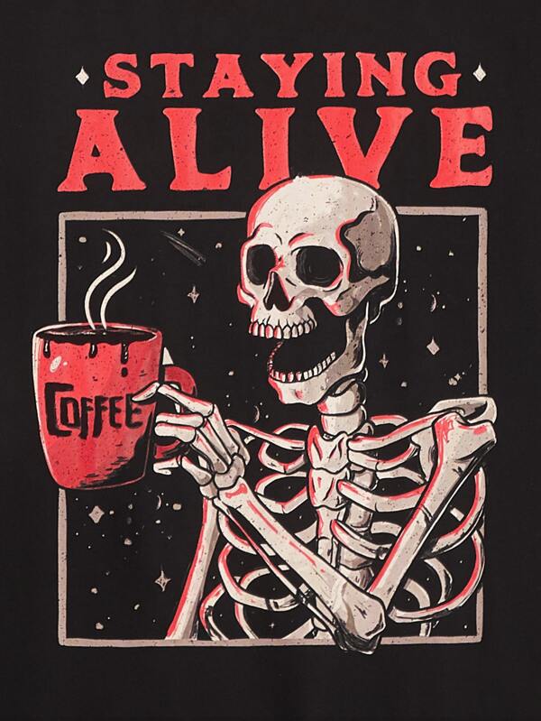 Eduely Plus Skeleton & Slogan Graphic Drop Shoulder Tee | SHEIN USA