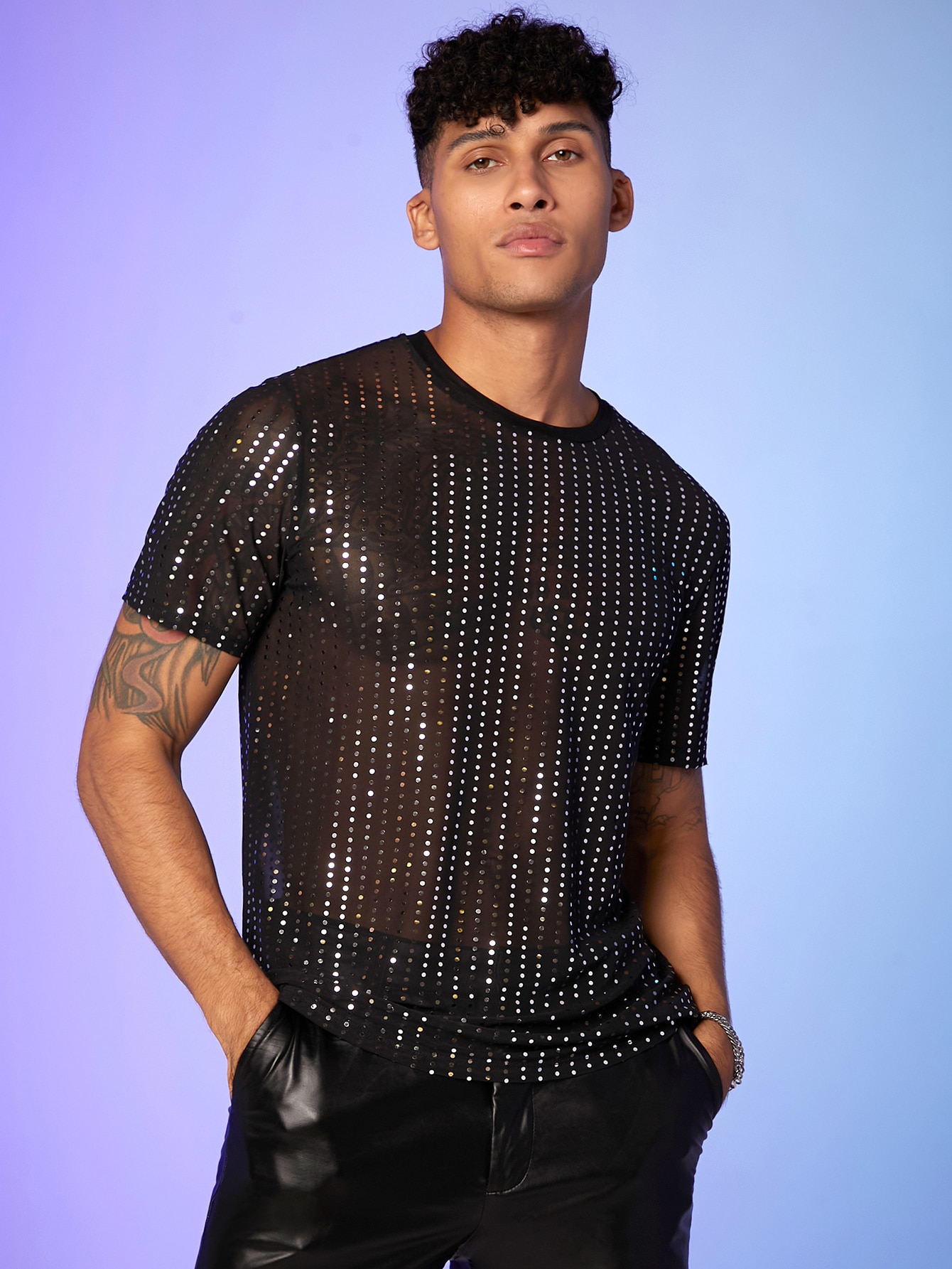 SHEIN Men Rhinestone Mesh Tee