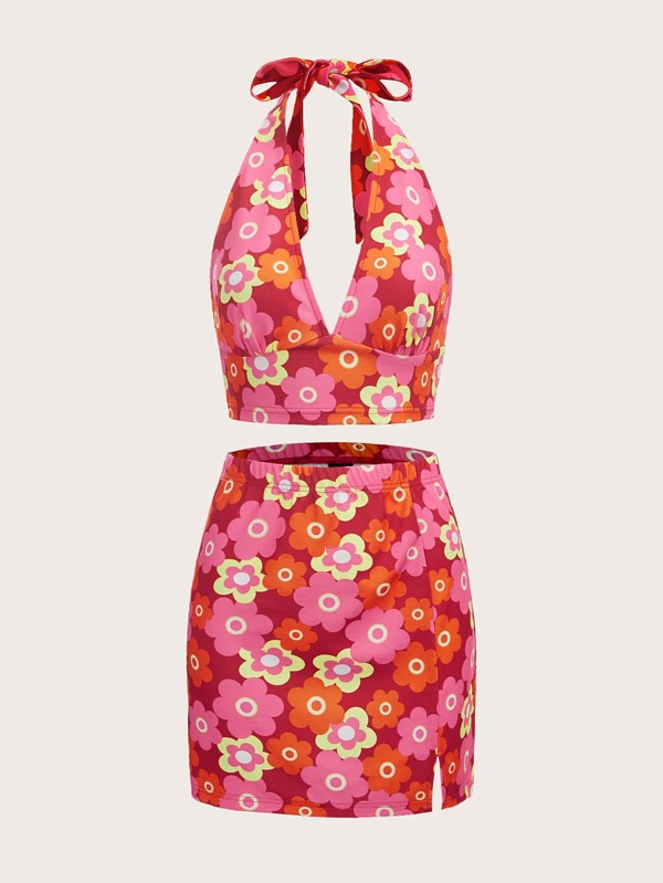 SHEIN ICON 90s Top halter con estampado floral de espalda abierta ...