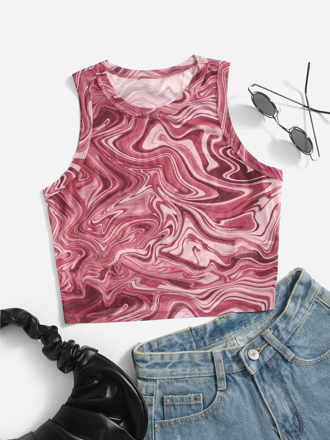 Marble Print Mesh Tank Top | SHEIN USA