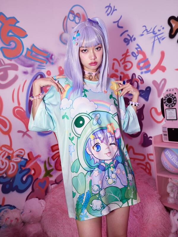 Anime Cartoon Graphic Oversized Tee | SHEIN USA