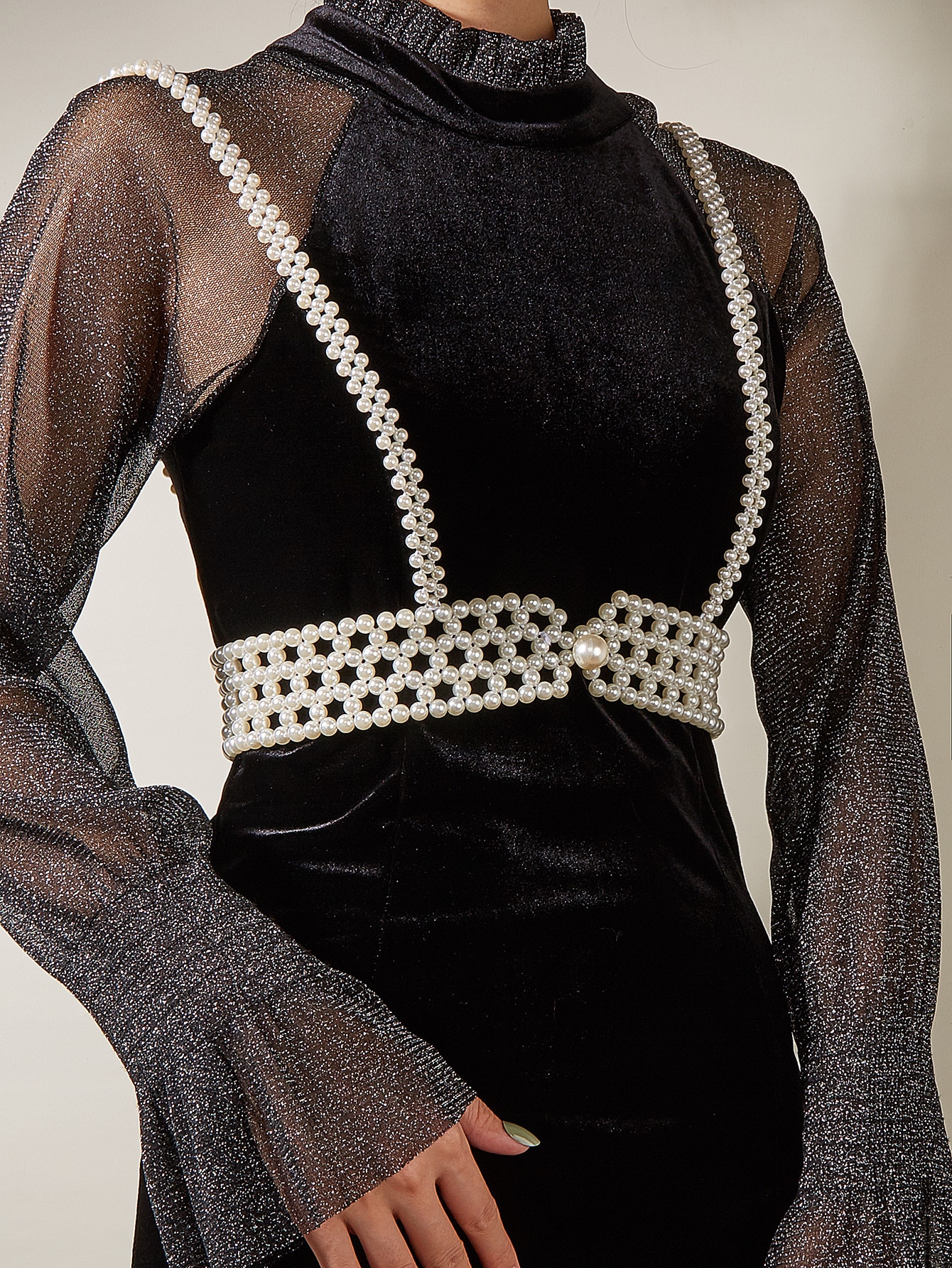 Faux Pearl Harness Belt