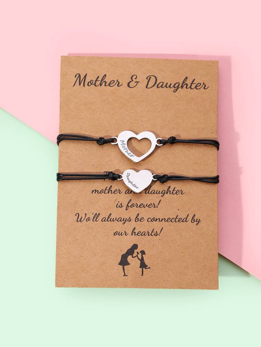 2pcs Mom And Daughter Matching Bracelets Stainless Steel Girls Silver ...