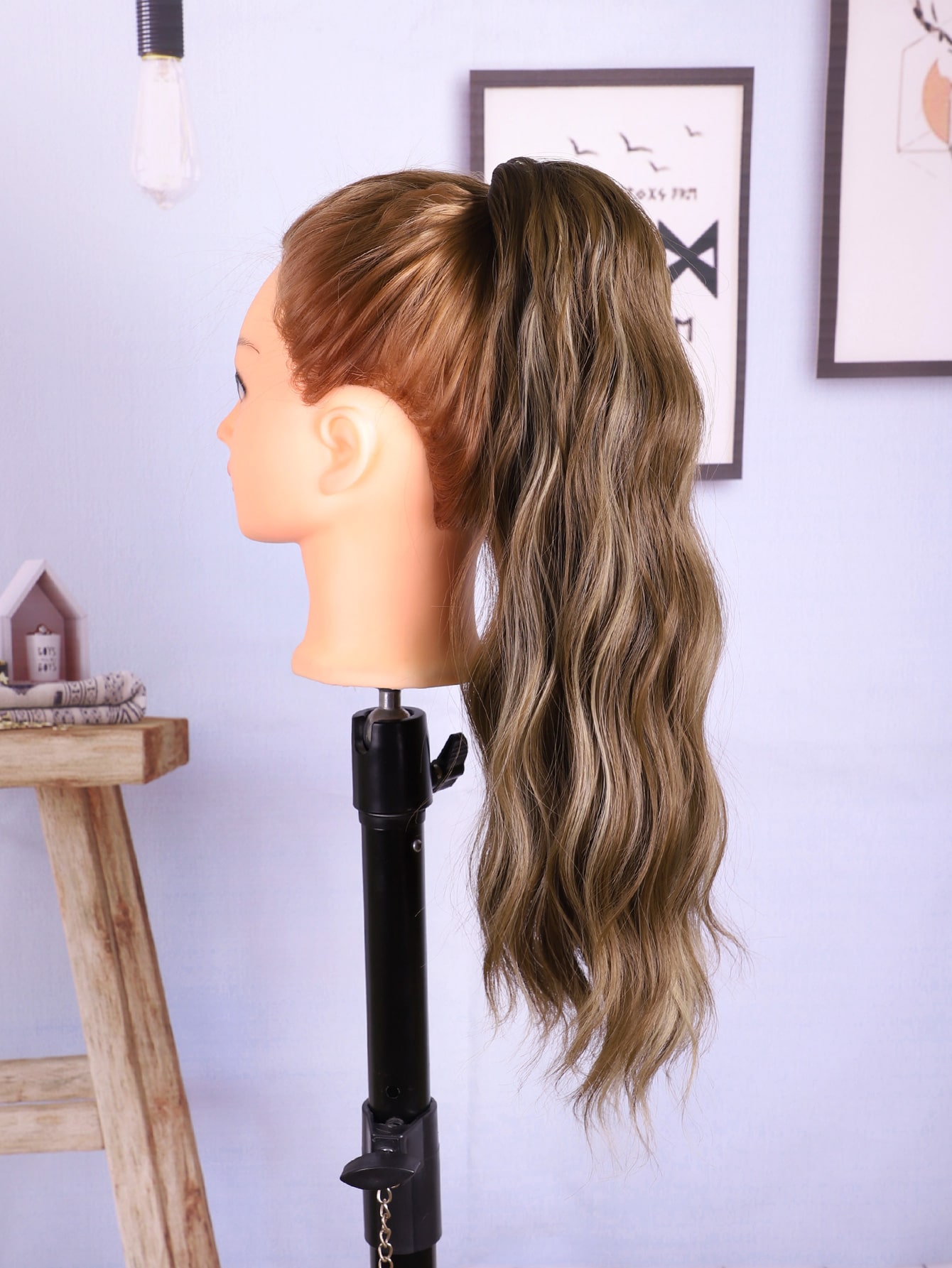 Extensión del pelo natural largo rizado sintético coleta con garra