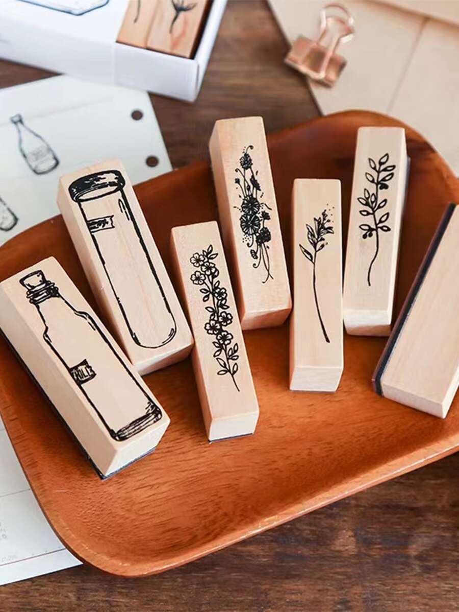 7pcs Mixed Pattern Wooden Stamp | SHEIN USA