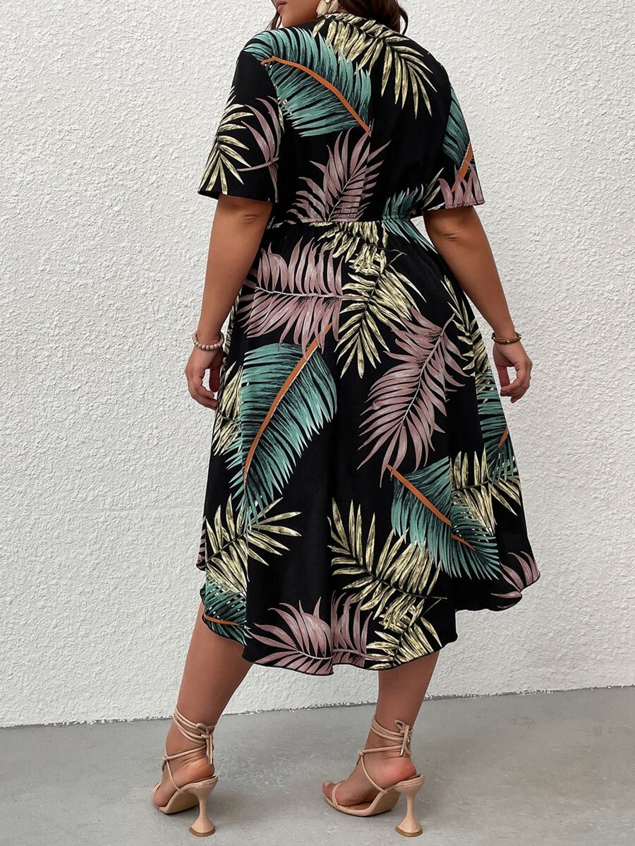 Swim Lushoire Plus Size Tropical Print Knot Front Kimono Summer | SHEIN UK