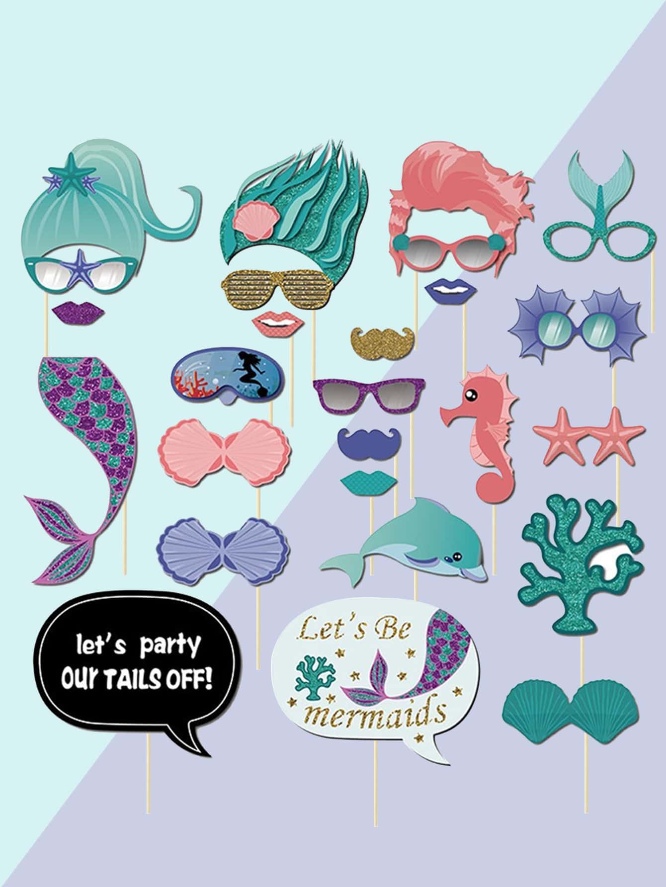 26pcs Mermaid Design Photo Booth Props | SHEIN