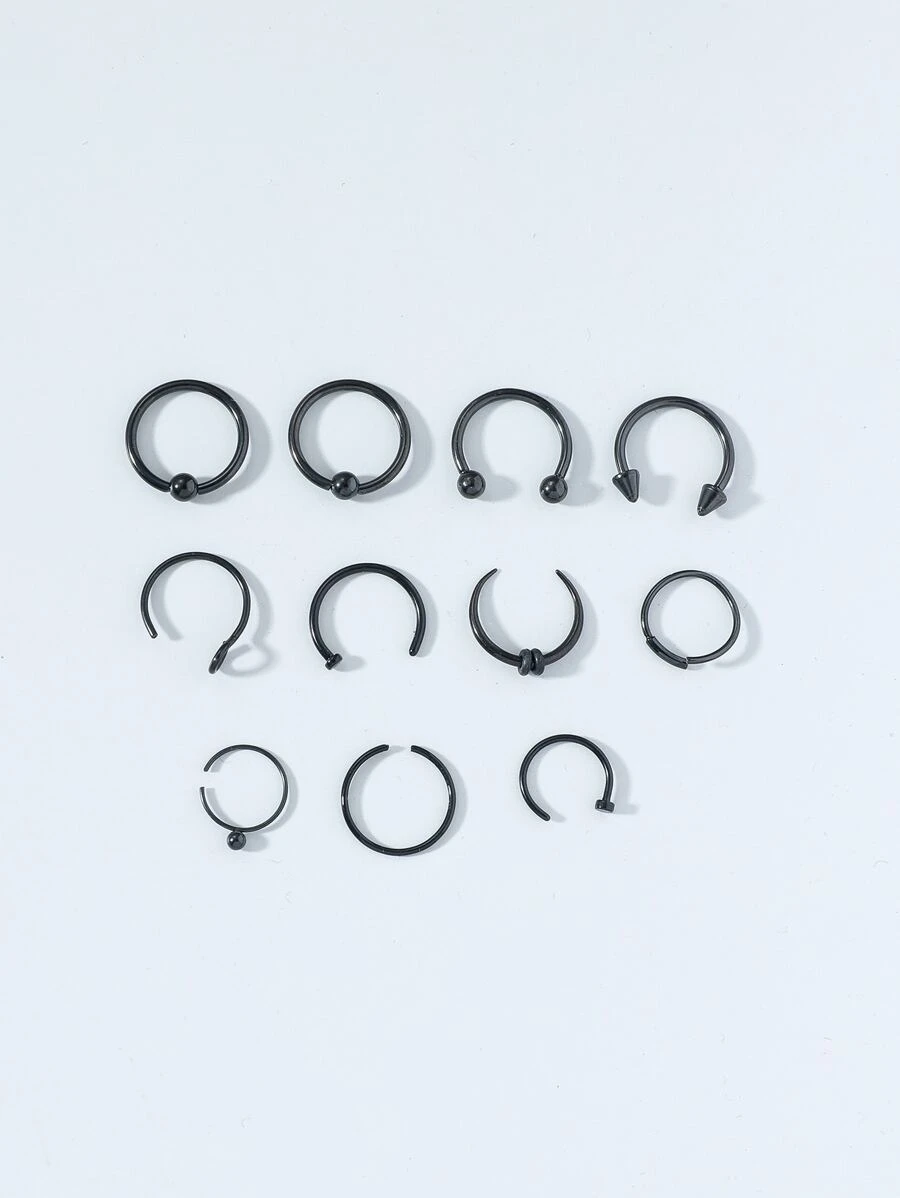 12pcs/set Simple Nose Ring Stainless Steel Popular Piercing Body ...