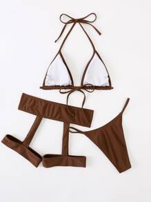 3pack Solid Triangle Thong Bikini Swimsuit | SHEIN USA